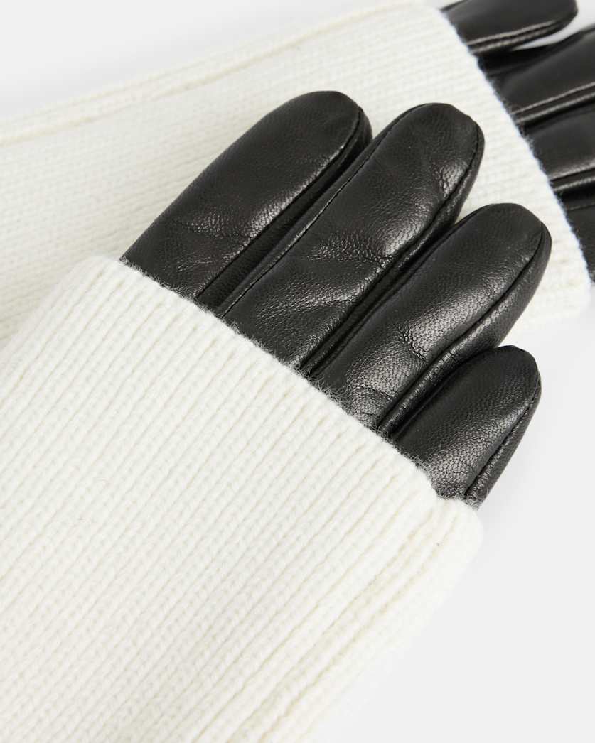 Zoya Extendable Knit Cuff Leather Gloves Chalk White | ALLSAINTS US